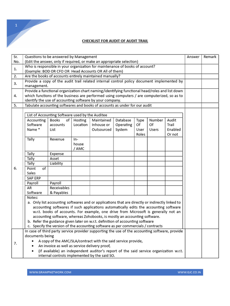 Checklist For Audit Trail 1702399539 | PDF | Audit | Financial Audit
