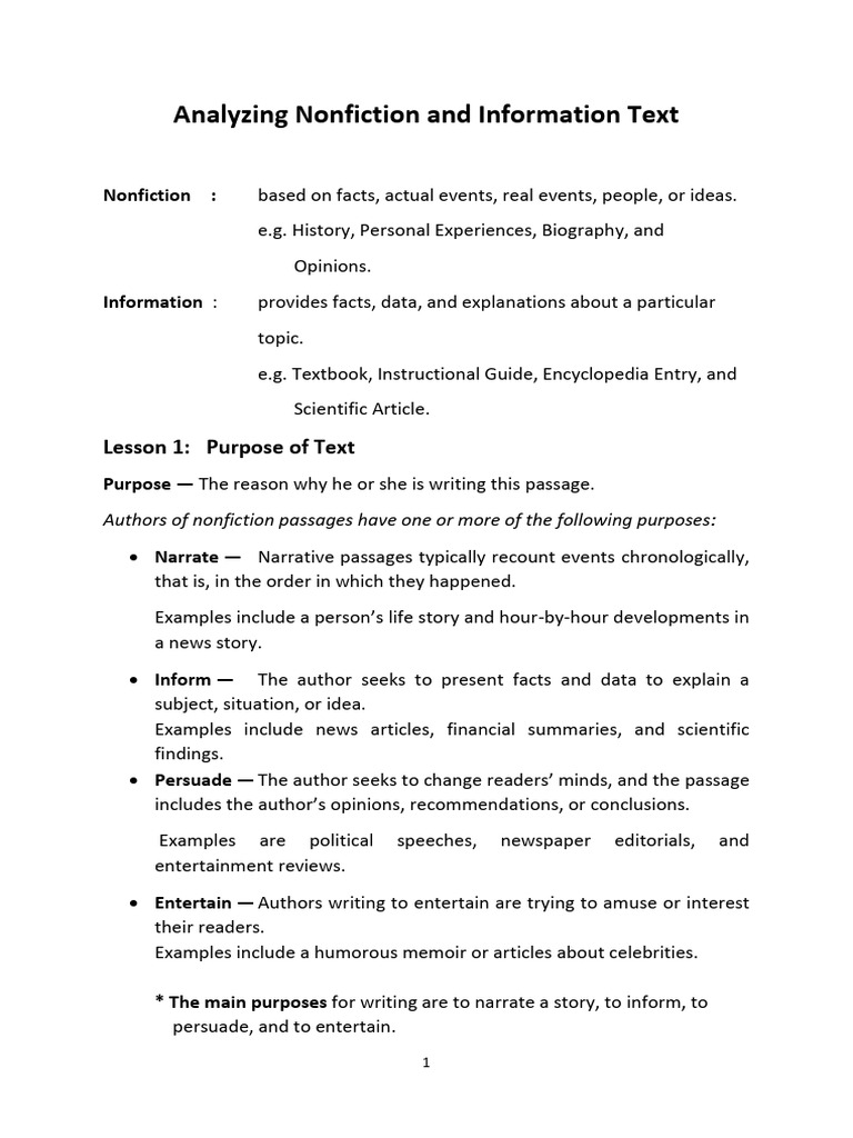 Nonfiction and Information Text - Purpose | PDF | Apollo Lunar Module ...