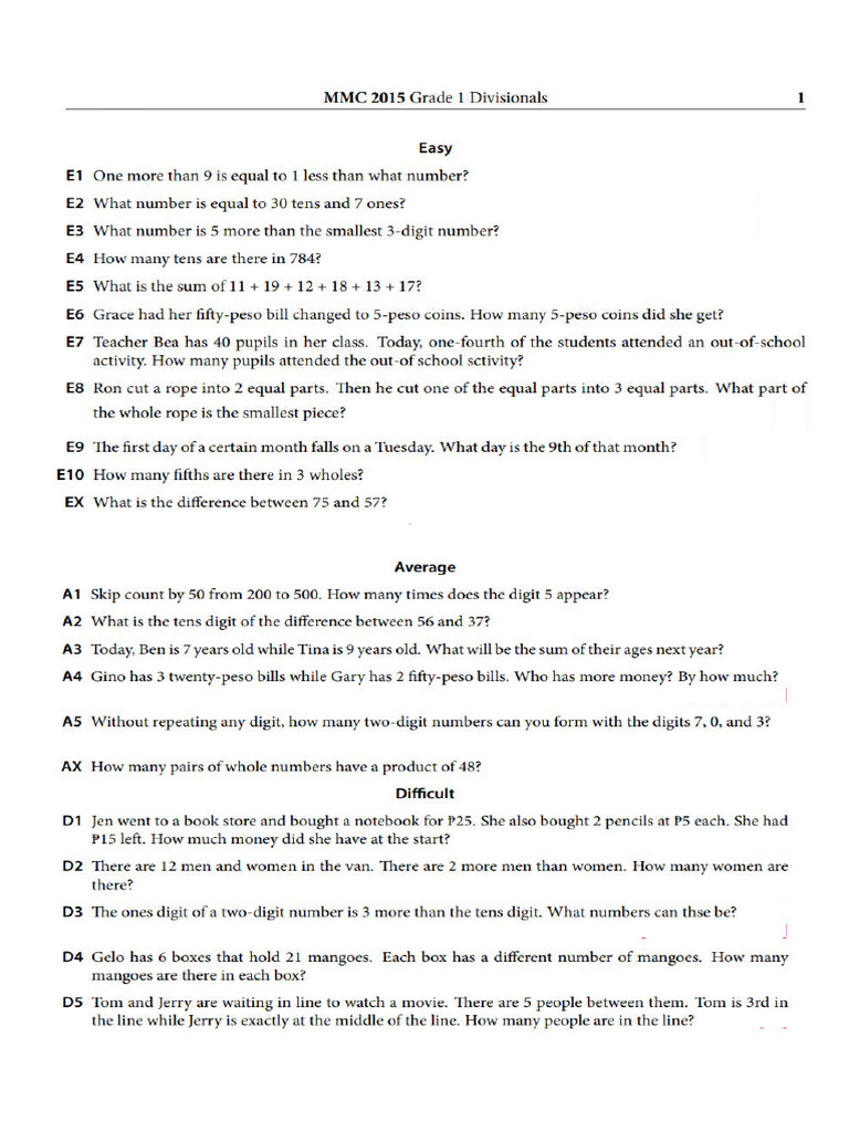 MTAP-15-Grade-1-Review | PDF