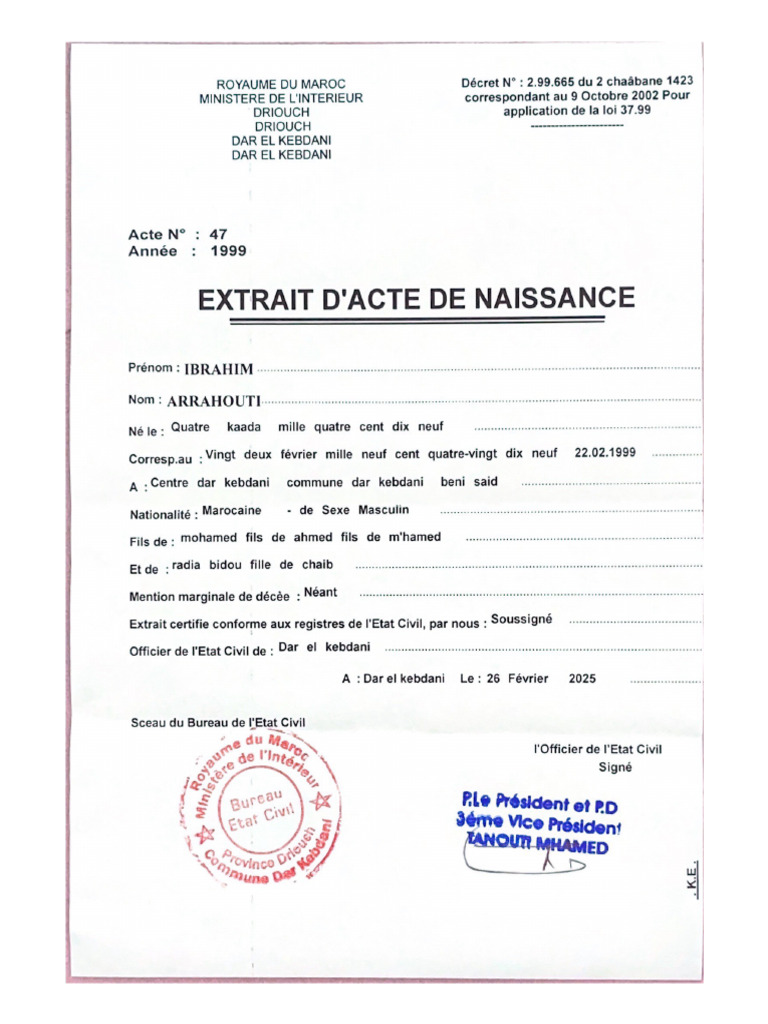 Extrait D'acte de Naissance | PDF
