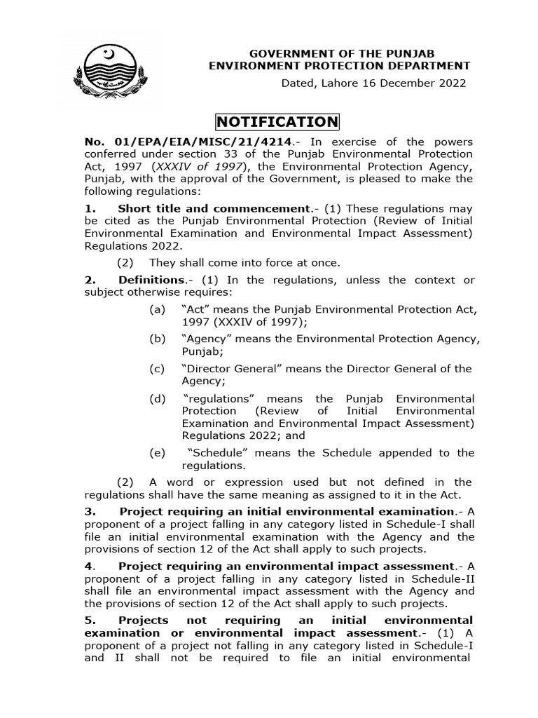IEE EIA Regulations 2022 (Final Notfied 16-12-2022) | PDF ...
