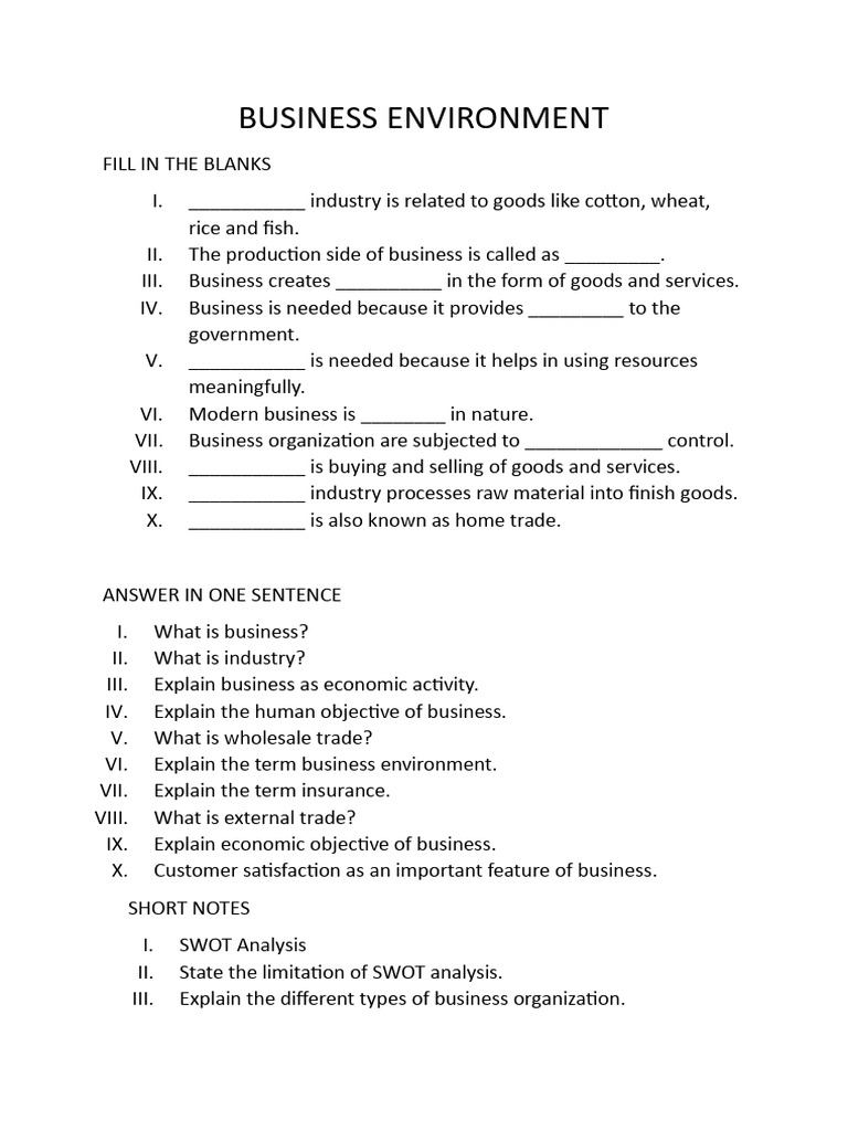Business Environment Sem II Internals | PDF