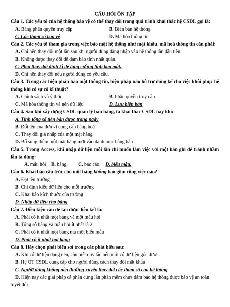 Đề Cương Tin CK2 Rút Gọn | PDF