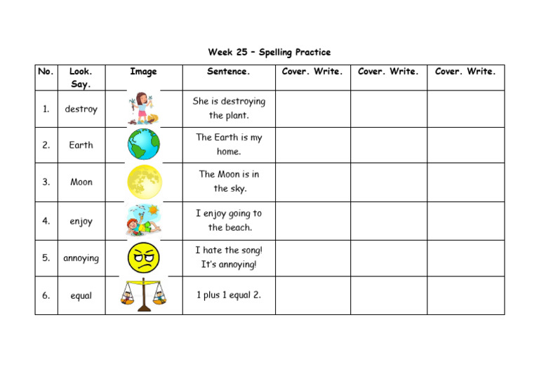 Week 25 Spelling Practice List | PDF