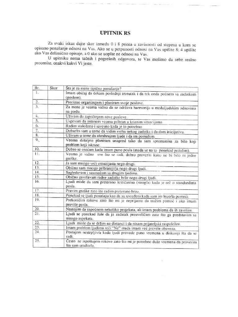 Upitnik RS | PDF