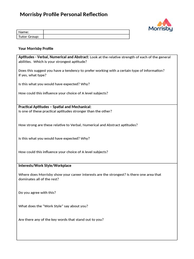 Morrisby Profile Personal Reflection 2023 | PDF