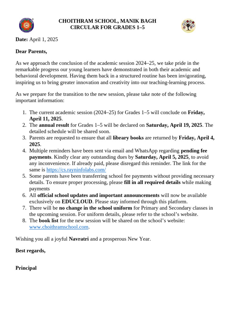Circular For Last Working Day | PDF