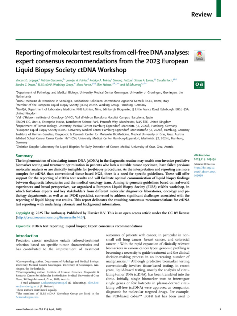 Moleuclar Reporting cfDNA results | PDF | Biopsy | Mutation