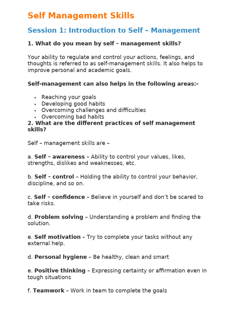 Class 9 Self-Management Skills Guide | PDF | Goal | Cognitive Psychology
