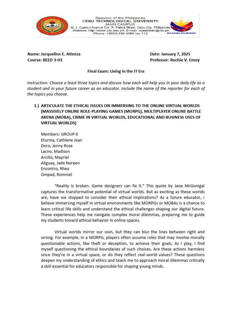 Atienza Ctu Lie Final-Exam2025 | PDF | Privacy | Freedom Of Speech