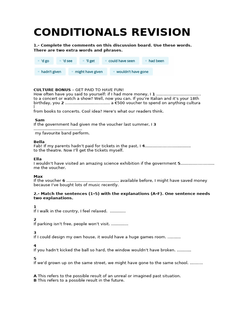 Conditionals Revision Pdf