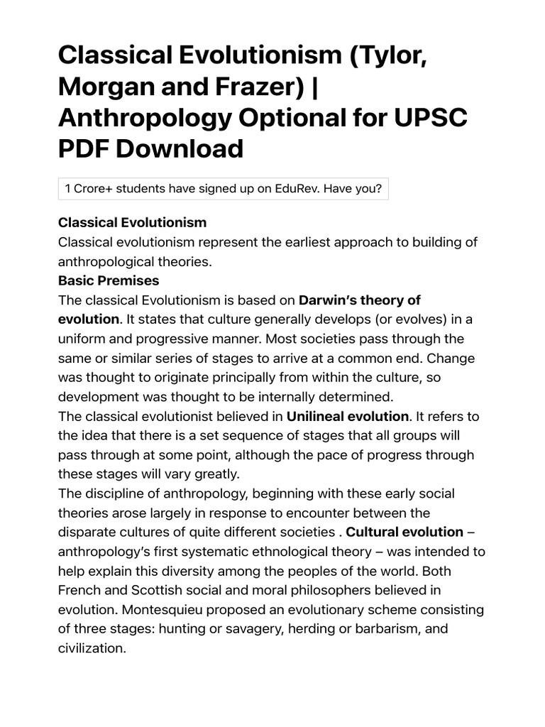 Classical Evolutionism (Tylor, Morgan and Frazer) - Anthropology ...