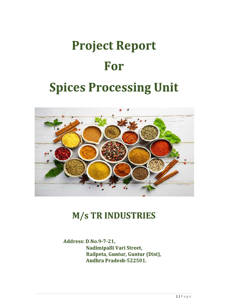 Project Report TR Industries Spices Processing Unit | PDF