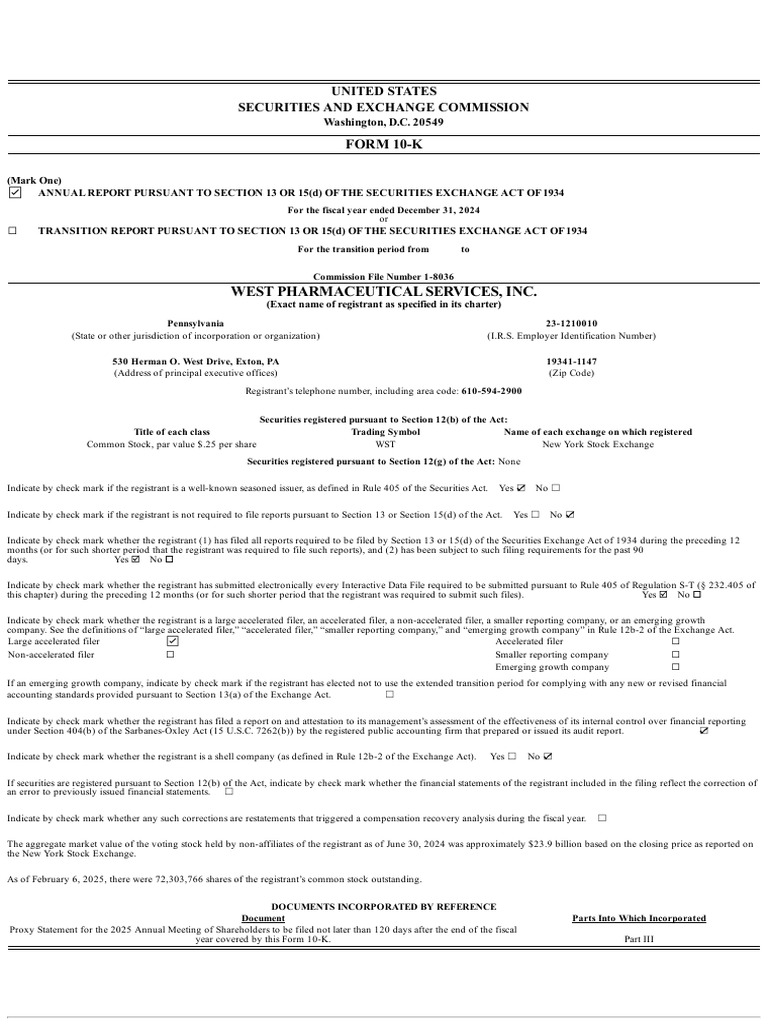 WST - 10k 2024 | PDF | Form 10 K | Business