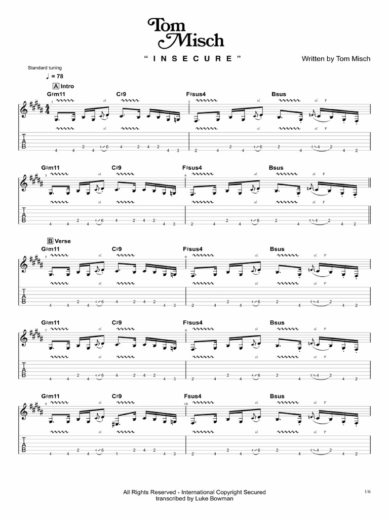 Tom Misch - Insecure (Guitar Tab Sheet) | PDF