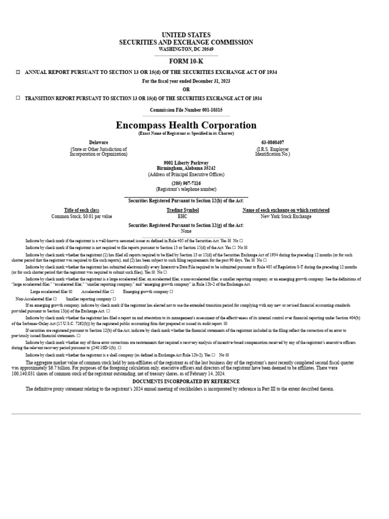 EHC - 10-k 2023 | PDF | Medicare (United States) | Hospital