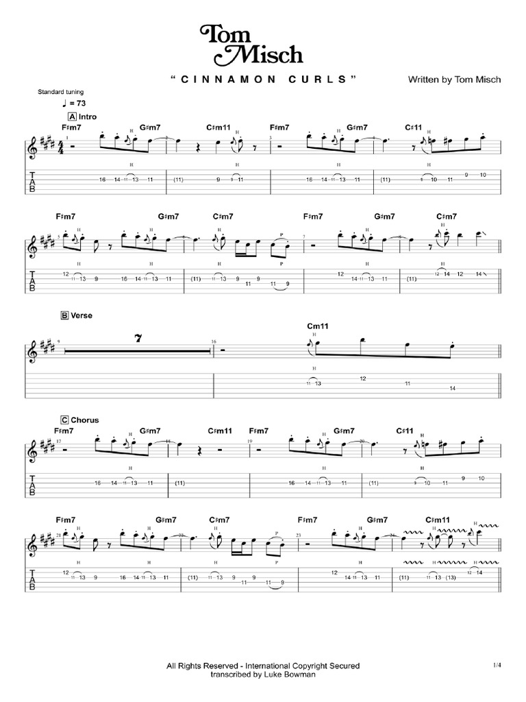 Tom Misch - Cinnamon Curls (Guitar Tab Sheet) | PDF