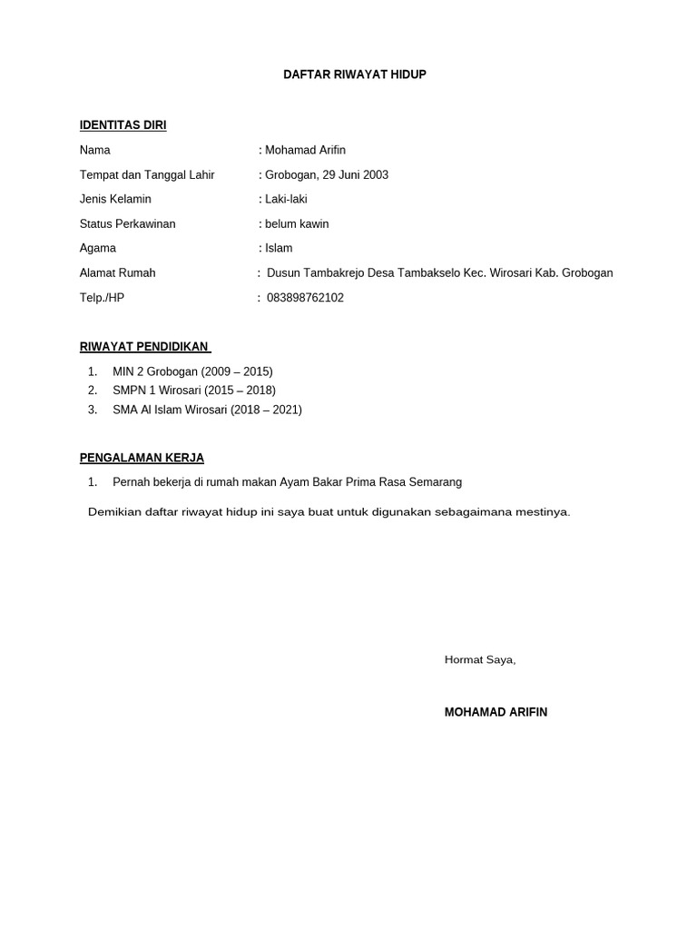 Formulir Daftar Riwayat Hidup Pemohon | PDF