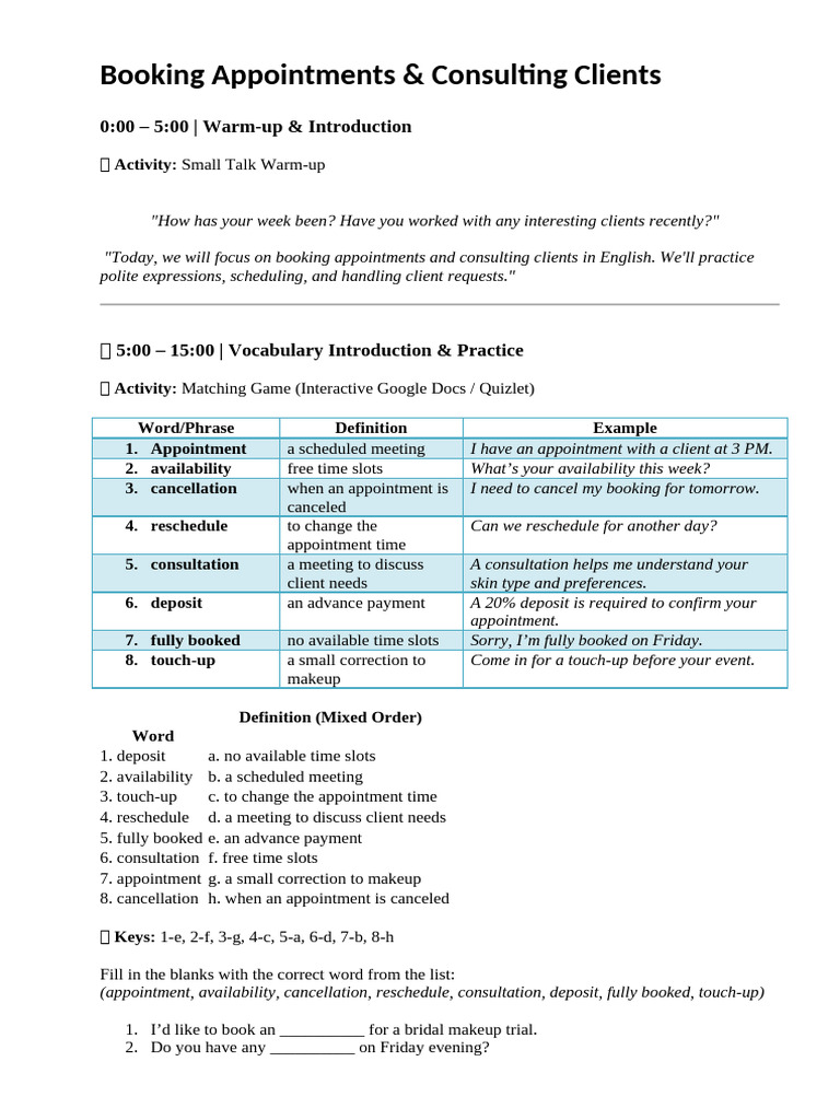 Booking Appointments & Consulting Clients | PDF