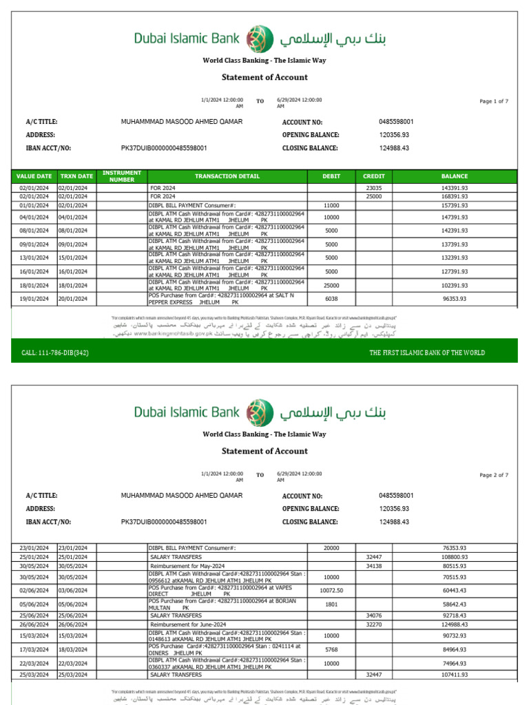 DIBPAK BNK Statement Jan24 To Jun 24 | PDF | Cash | Automated Teller ...