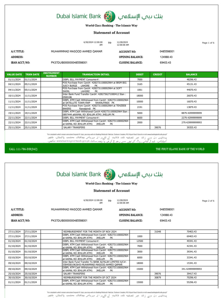 DIBPAK BNK Statement Jul24 To Nov24 | PDF | Cash | Banks