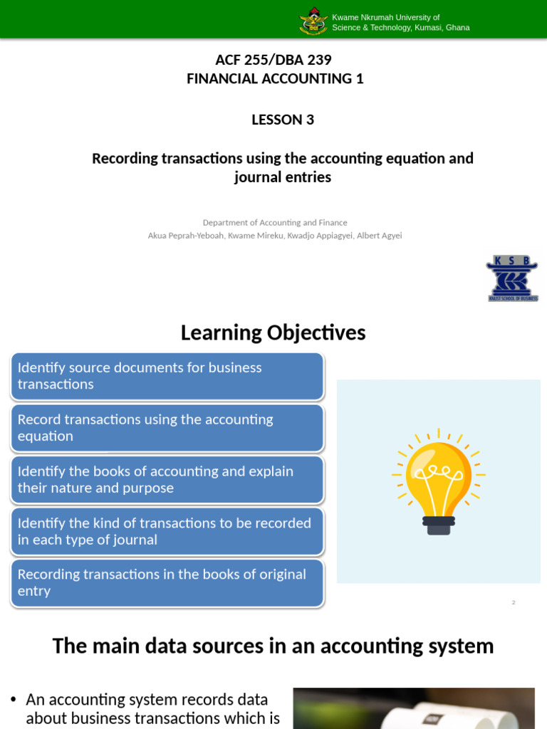 Lesson 3 Recording Transactions Using The Accounting Equation and ...