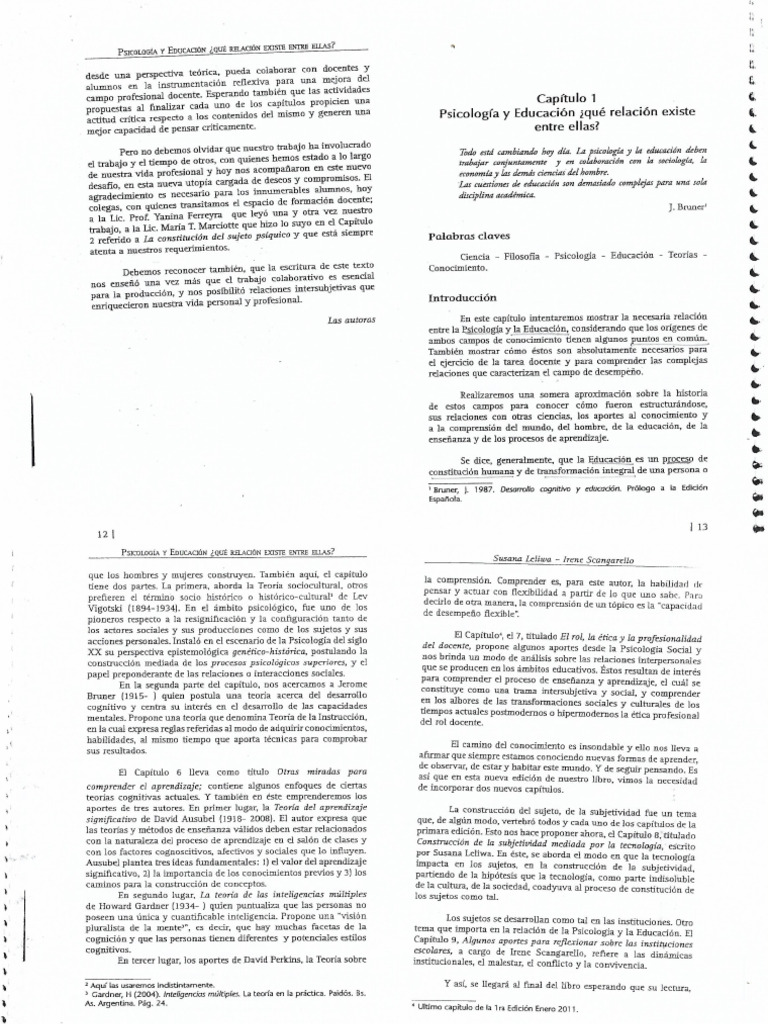 Psicolog A y Educaci N Cap Tulo 1 Qu Relaci N Existe Entre Ellas | PDF