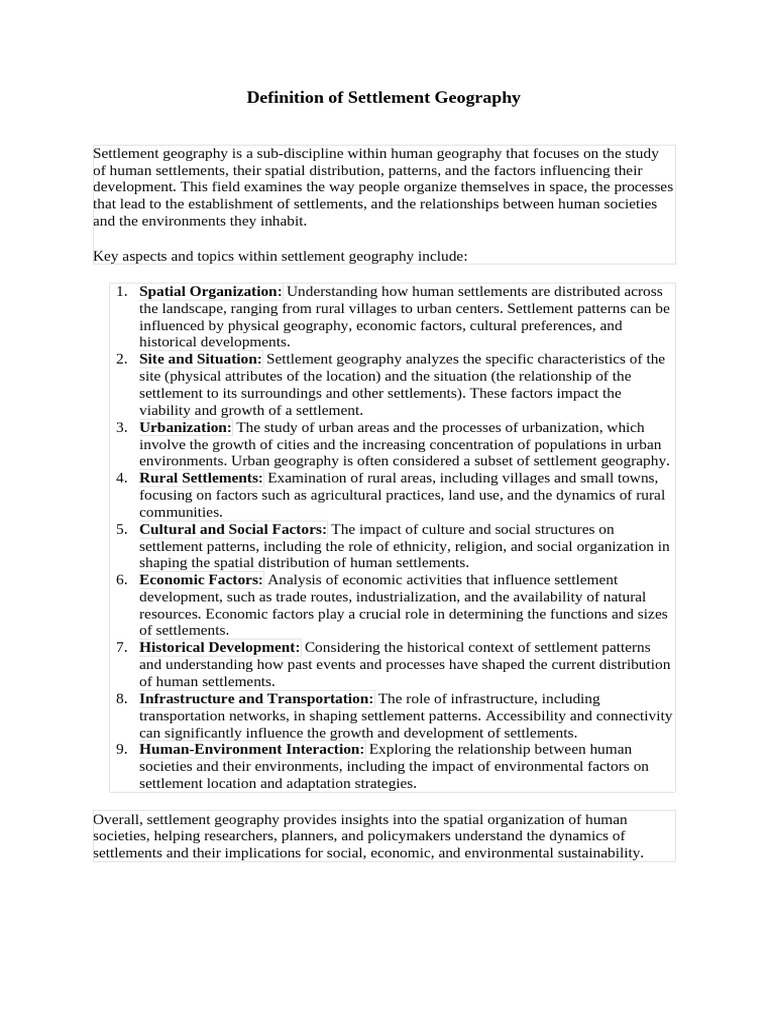 Understanding Settlement Geography | PDF | Geography | Liberal Arts ...
