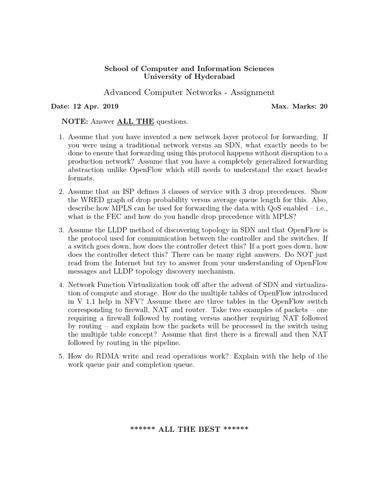 Advanced Computer Networks Assignment | PDF
