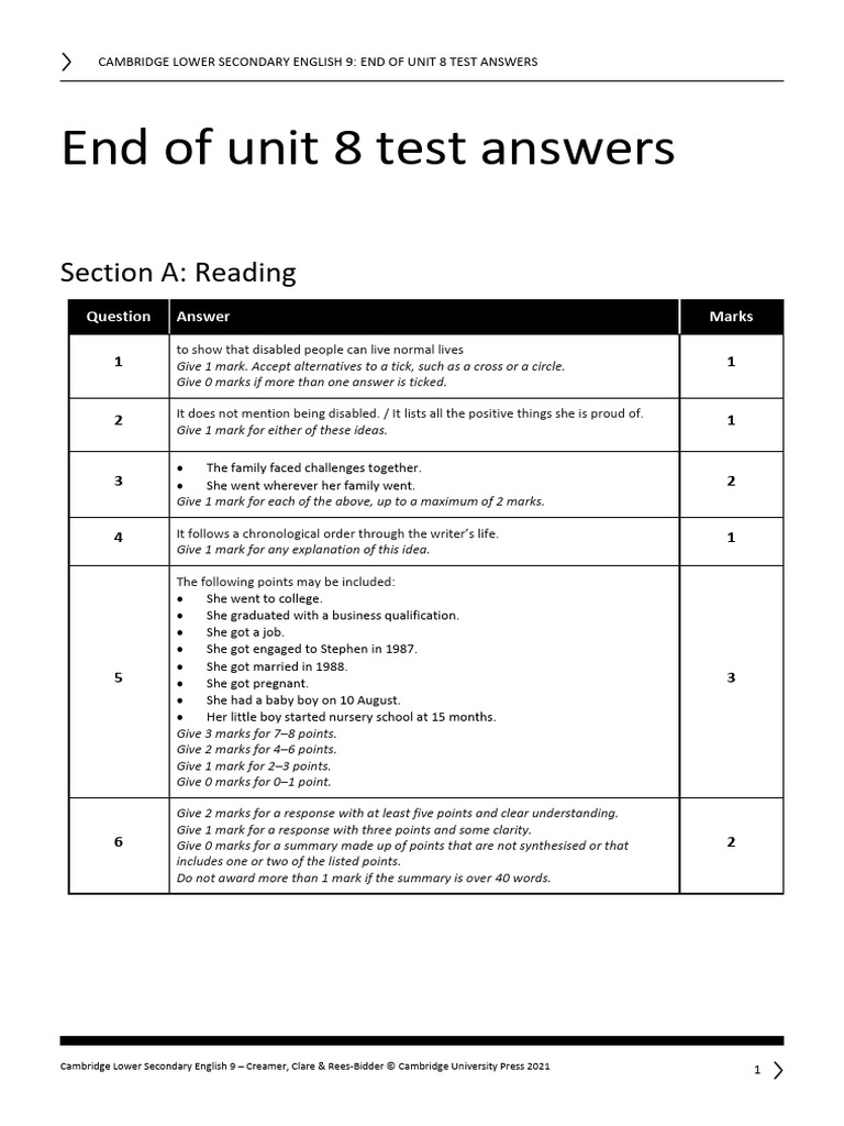 End of Unit 8 Test Answers | PDF | Sentence (Linguistics) | Grammar