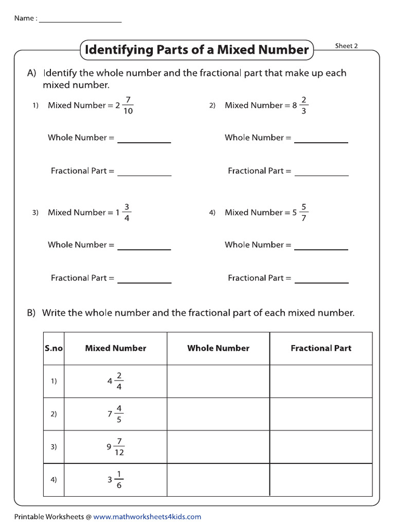 Fractions - Identify - Identify Mixed Numbers 2 | PDF
