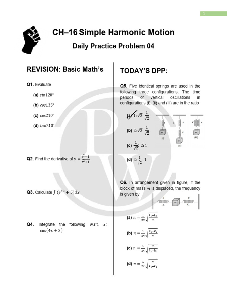Ch-Simple Harmonic Motion DPP 04 | PDF | Pendulum | Oscillation