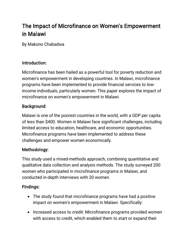 The Impact of Microfinance On Women's Empowerment in Malawi | PDF