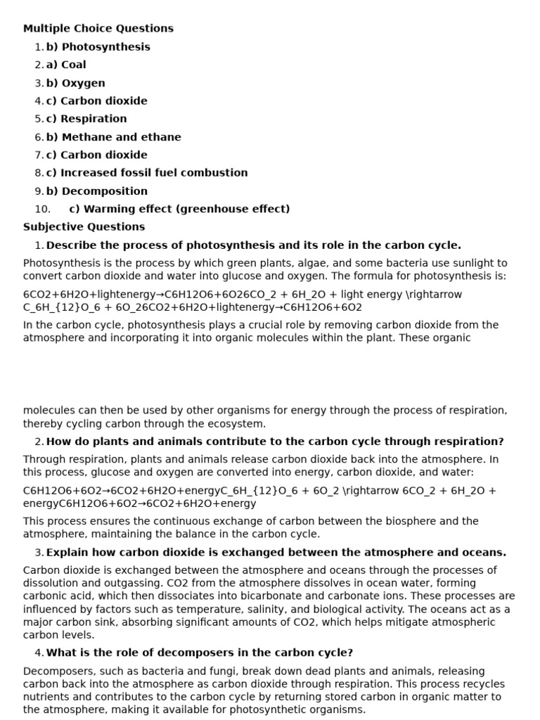 Carbon Cycle Answers | PDF | Carbon Cycle | Fossil Fuels