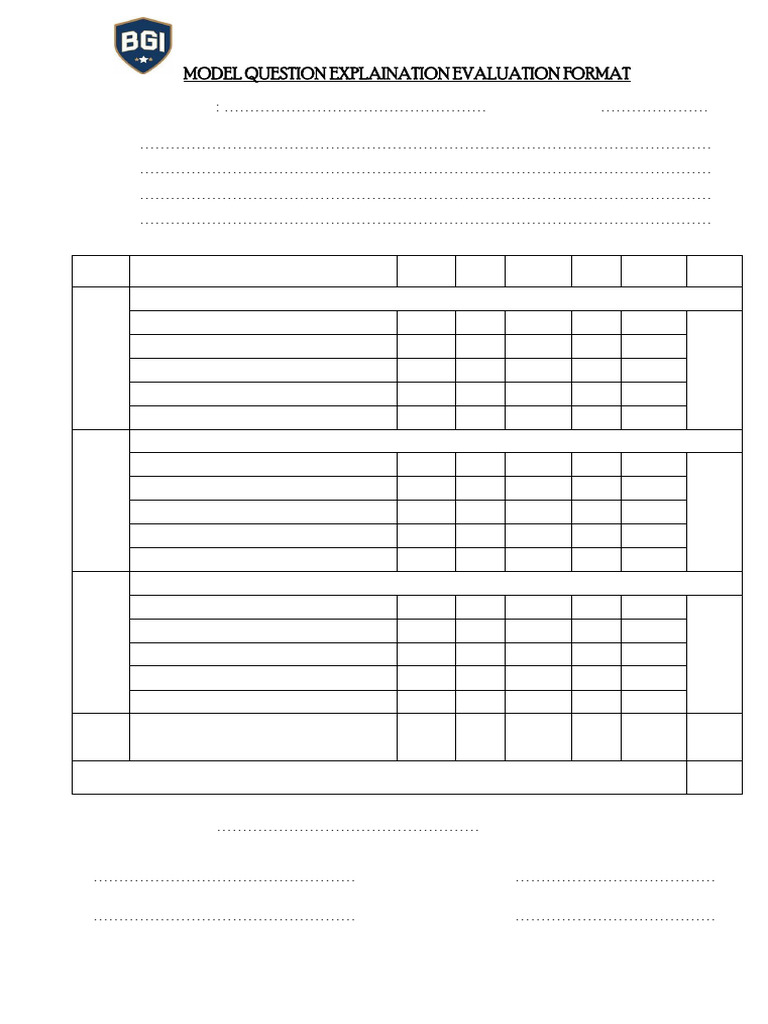 Model Question Explaination Evaluation Format | PDF