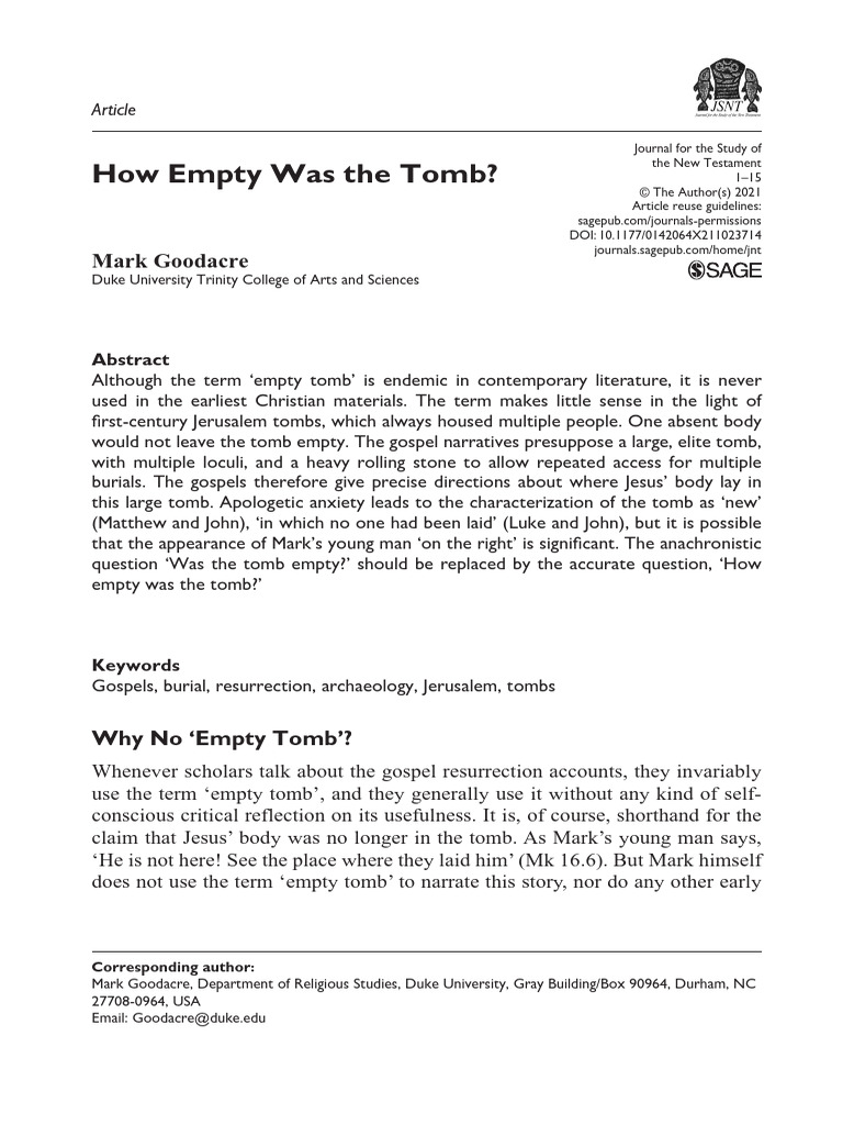 Mark Goodacre - How Empty Was The Tomb | PDF | Gospel Of John | Gospel ...