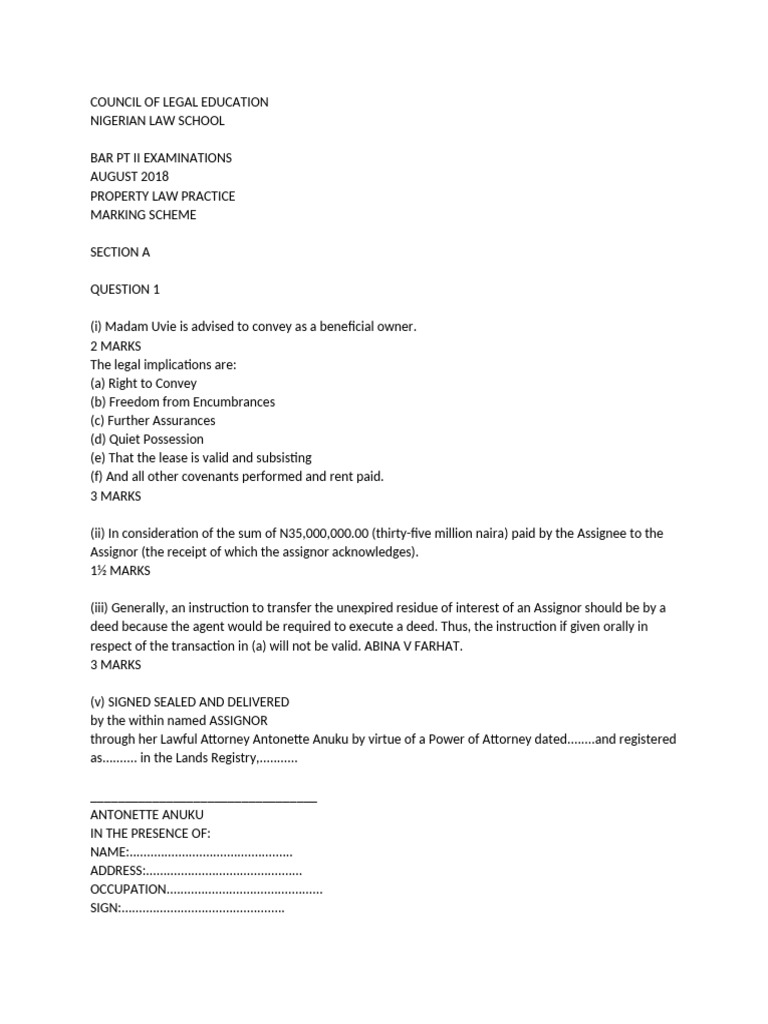 PL 2018 Marking Scheme | PDF | Mortgage Law | Assignment (Law)