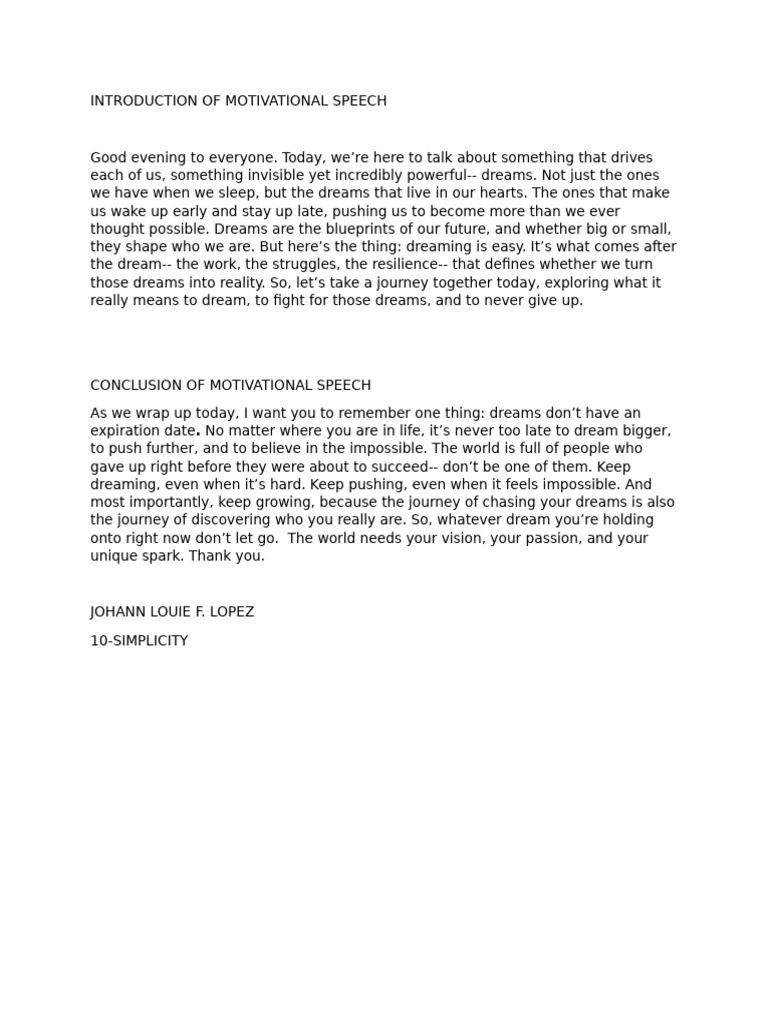Introduction of Motivational Speech | PDF