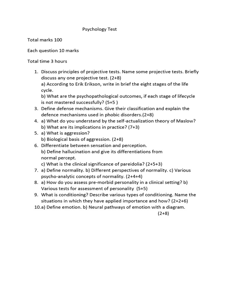 Comprehensive Psychology Test Guide | PDF
