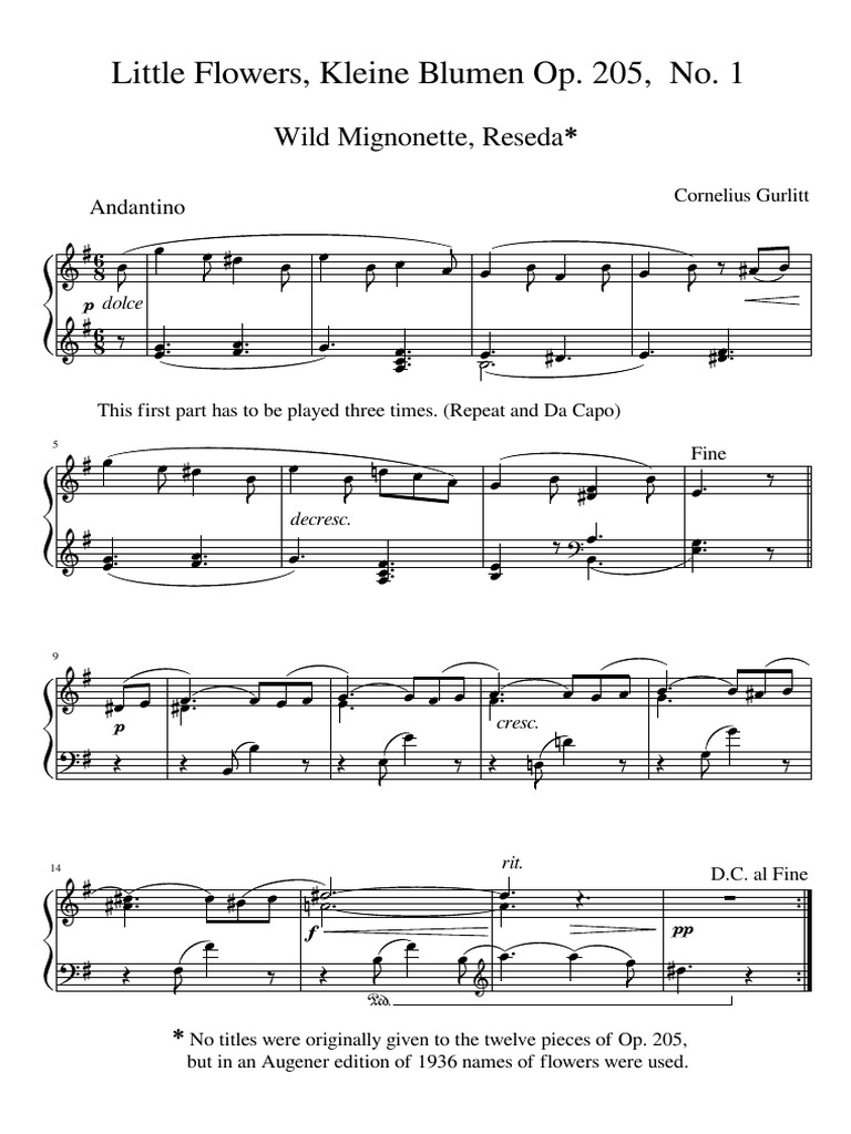 IMSLP718207-PMLP215607-Gurlitt Little Flower (Wild Mignonette) Op 205 1 Imslp | PDF | Musical ...