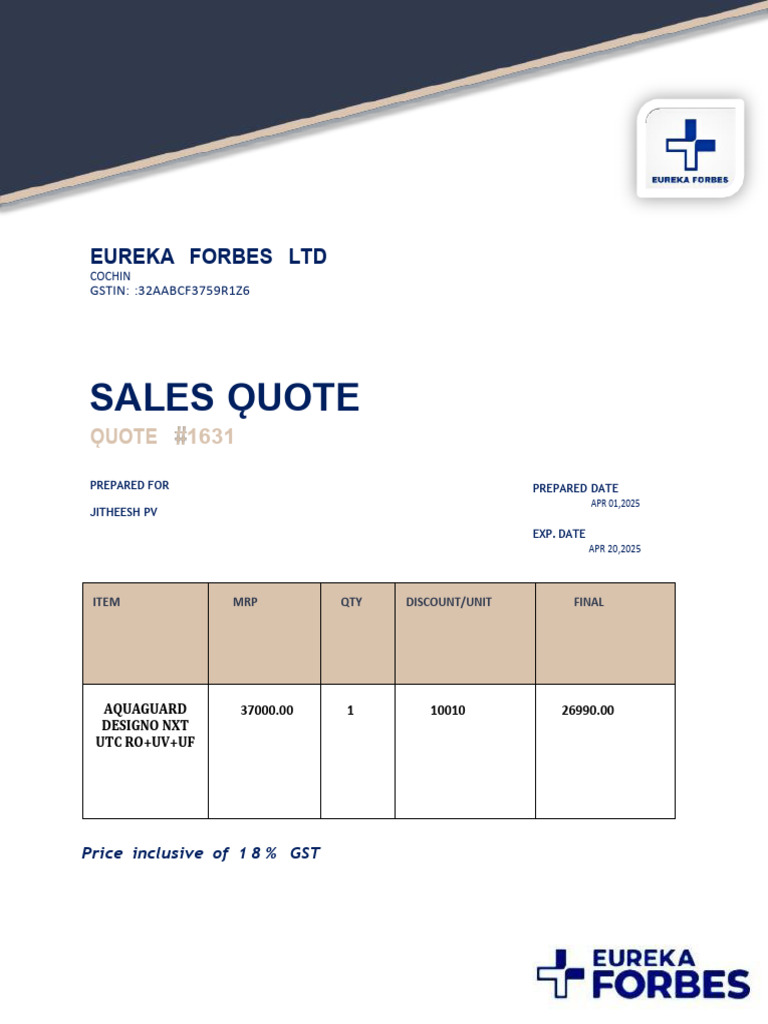 AQUAGUARD-QOUTE (1) .Docx JITHEESH PV | PDF