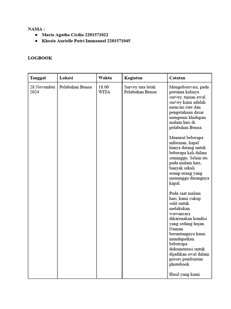 CONTOH LOGBOOK | PDF