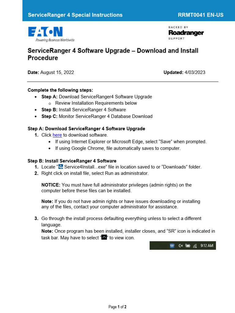 Serviceranger 4 Software Upgrade Procedure RRMT0041 | PDF | Microsoft ...