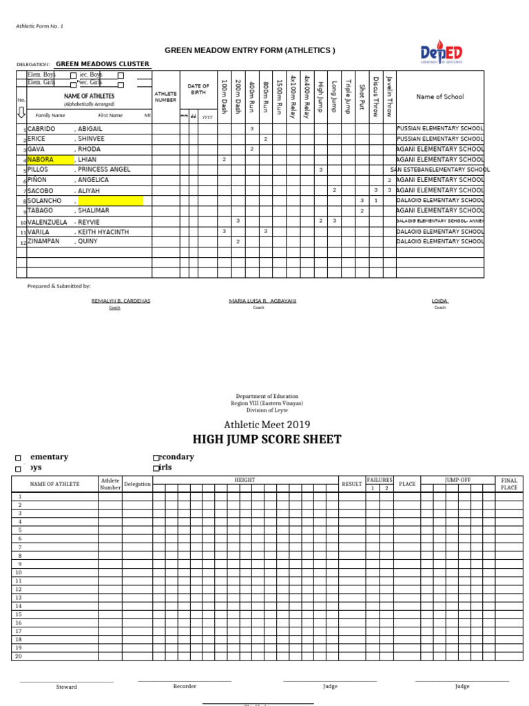 Green Meadows Athletics Entry Form | PDF | Track And Field | Sport Of ...