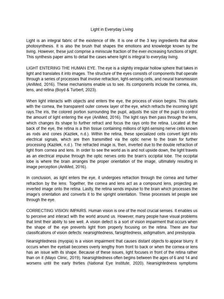 The Role of Light in Vision and Life | PDF | Eye | Myopia