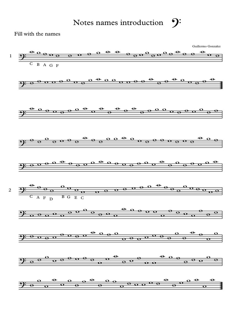 Notes Names Introduction (Bass Clef) | PDF