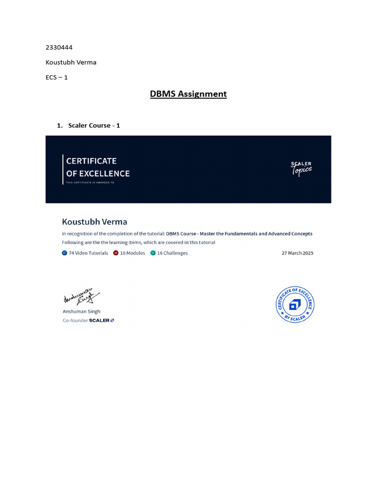2330444 DBMS Assignment (1) | PDF