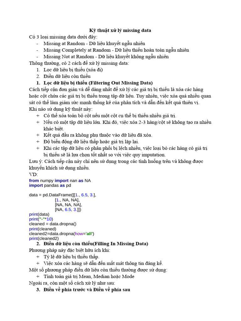 Kỹ thuật xử lý missing data | PDF