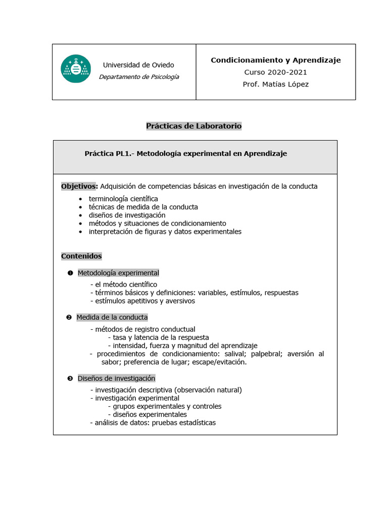 Guía Práctica PL1 | PDF | Experimentar | Sicología