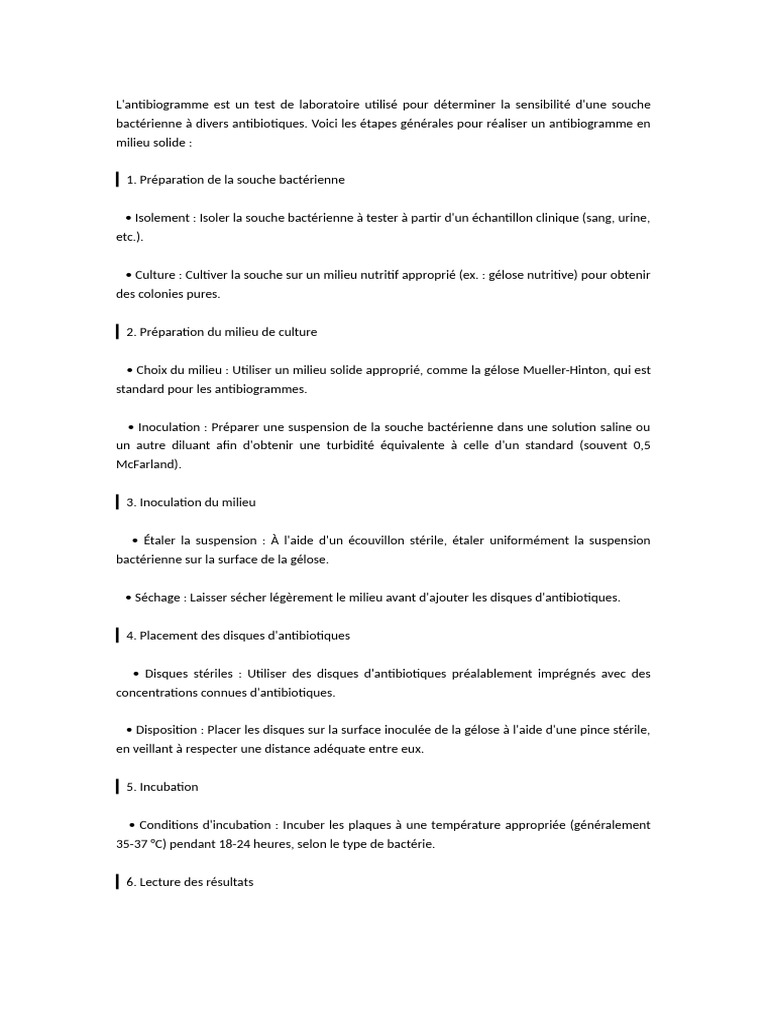 Réalisation d'un Antibiogramme en Milieu Solide | PDF | Microbiologie